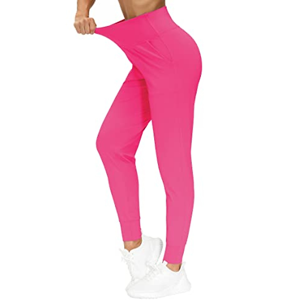 THE GYM PEOPLE Women's Joggers Pants Lightweight Athletic Leggings Tapered Lounge Pants for Workout, Yoga, Running (Large, Bright Pink)