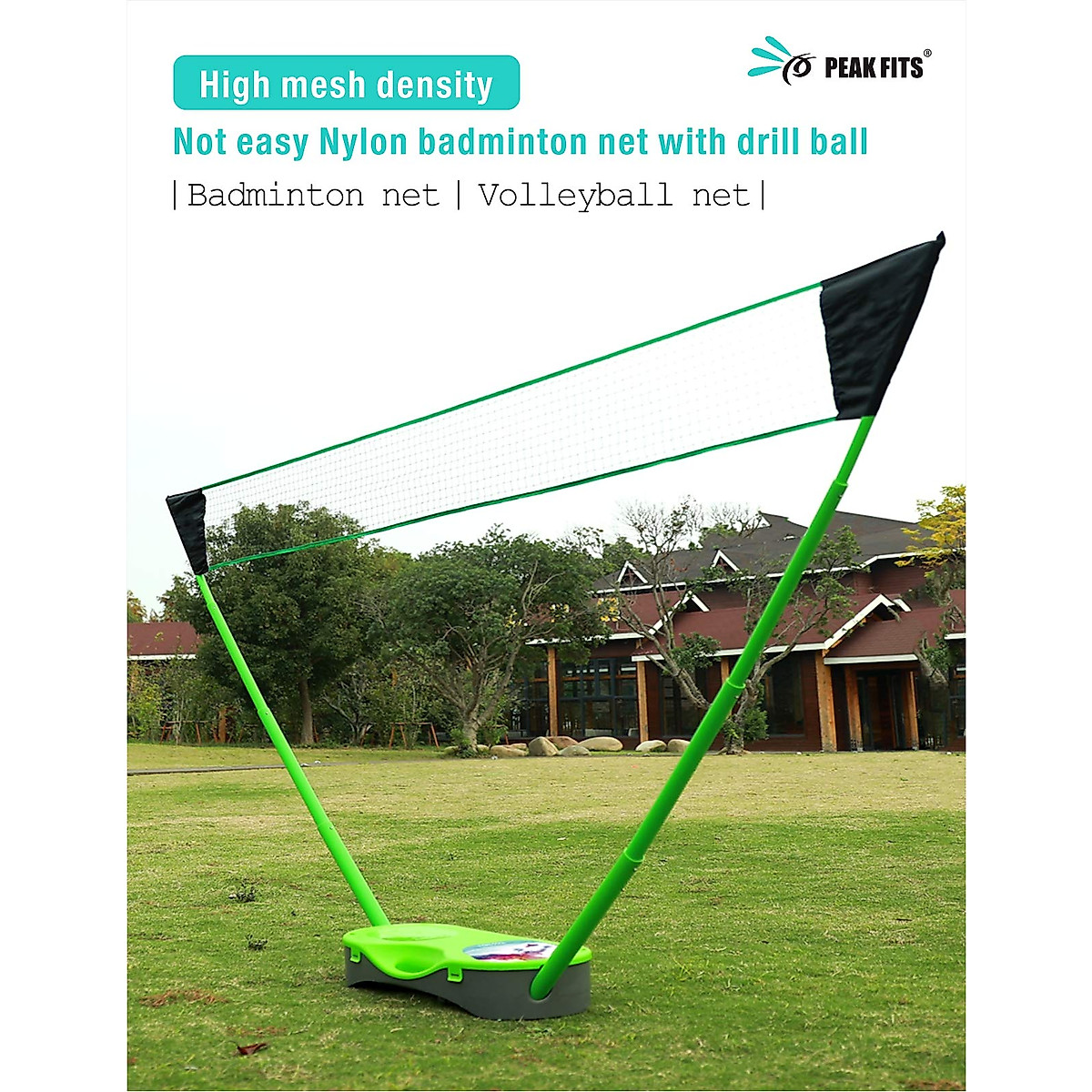 Peak Fits Portable Badminton Net Set,Folding Volleyball Badminton Net,4 Professional Graphite Badminton Racket,8 Racket Grip Tape,4 Shuttlecocks,Family Game,Kids Gift,Backyard Sports