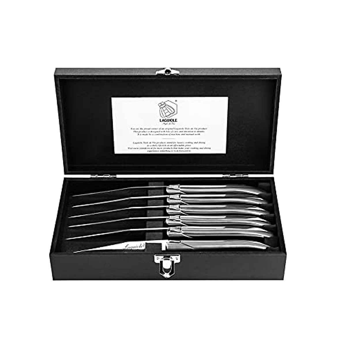 Laguiole Style de Vie Steak Knives, Luxury Line, 6 pieces, Fully Stainless Steel, in giftbox