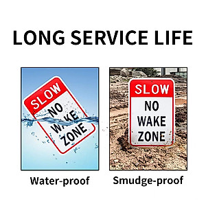 Large Slow No Wake Zone Sign, 18"x 12" .04" Aluminum Reflective Sign Rust Free Aluminum-UV Protected and Weatherproof