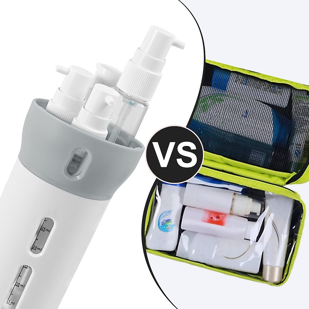 CHIVENIDO 4 in 1 Travel Dispenser, 2 Pack Travel Shampoo and Conditioner Dispenser, Refillable Travel Bottles for Toiletries, Muti Pump Bottle Toiletry Bottles for Traveling