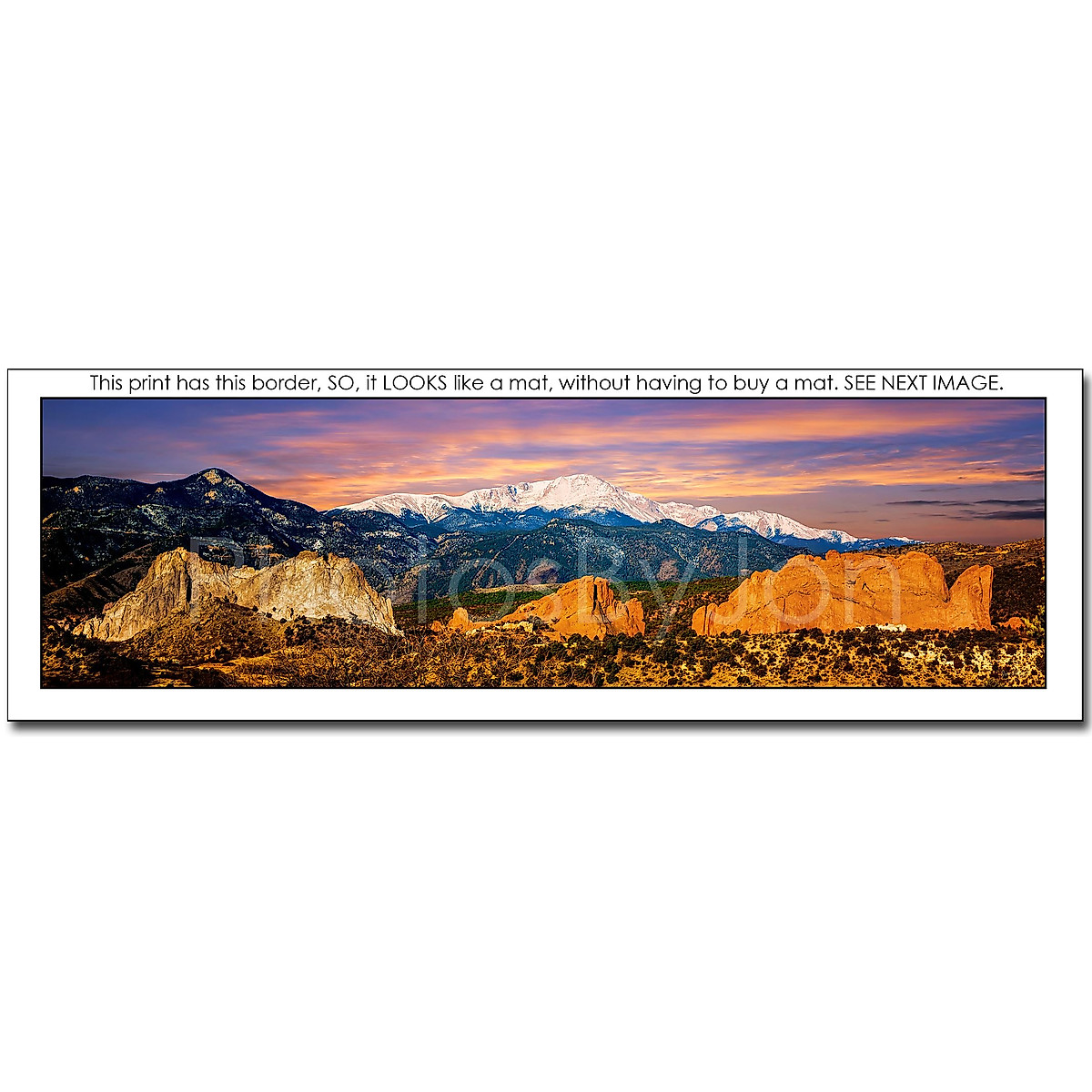 PHOTOSBYJON Pike's Peak and Garden of The Gods 11.75 inches x 36 inches Colorado Mountain Landscape Photographic Print Panorama Poster Photo Picture Standard Size