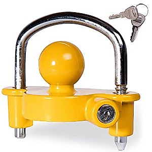 VaygWay Trailer Coupler Lock - Premium Quality Yellow Universal Anti-Theft Adjustable Storage Security Heavy-Duty Steel Trailer Ball Lock, Security Towing Lock Trailer, Boat -Fits 1-7/8",2”, 2-5/16"