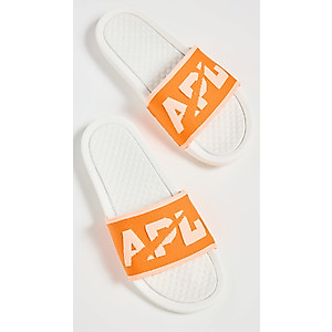 APL: Athletic Propulsion Labs Women's Big Logo TechLoom Slides, Ivory/Orange/Neon Peach, 6 Medium US