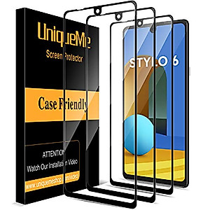 UniqueMe [3 Pack] Screen Protector compatible for LG Stylo 6 Tempered Glass [Full Coverage] Edge to Edge Protection [Case Friendly] - Black