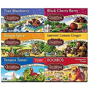 Celestial Seasonings Herbal Tea Variety Pack, Herbal Tea Set with Rooibos, Blueberry, Tension Tamer, Cherry Berry, Bengal Spice, and Lemon Ginger Tea, 20 Caffeine Free Tea Bags Each (Pack of 6)