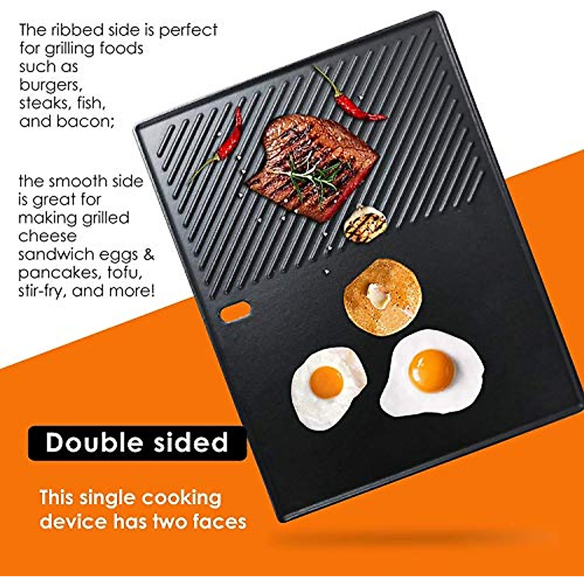 Uniflasy Cast Iron Cooking Grate and Cooking Griddle Replacement for Nexgrill 4 Burner 720-0830H 720-0670A 720-0783E 5 Burner 720-0888N Uniflame GBC981 Replacement for Kenmore 41516106210 415.16106210