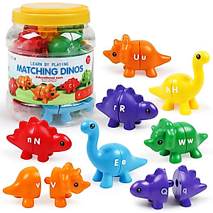 Matching Letters Counting Dinosaur Toys with Double-Sided ABC Alphabet Preschool Learning Uppercase Lowercase Sensory Sorting Educational Montessori Toy Sets for Kids Toddler Aged 3+ Years Old…