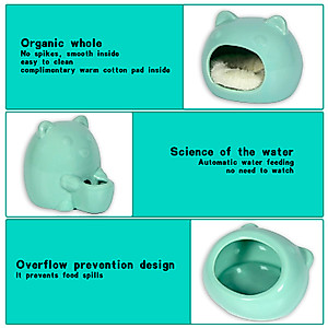 Cartoon Sculpted Ceramic Hamster House Food Feeding Bowl Water Bowl to Prevent Spilled Food and Chewing Tray Gerbils Chinchilla Ferret Hedgehog Small Animals (Cyan)