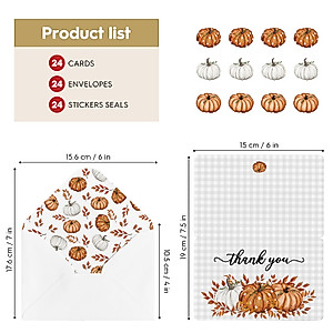 Artoid Mode 24 Pack Pumpkin Leaves Thank You Cards Fall Greeting Cards Gift With Envelope Sticker Blank Note Cards for Birthday Wedding Baby Shower Bridal Shower, 4 x 6 Inch