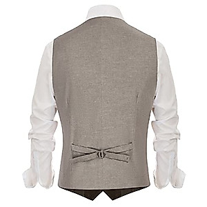 PJ PAUL JONES Mens 1940s Button Down Vests Solid Retro Slim Fit Waistcoat Brown L