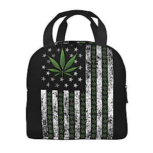 Usa Flag Marijuana Leaf Flag Weed Reusable Insulated Lunch Bag For Women Men Waterproof Tote Lunch Box Thermal Cooler Lunch Tote Bag For Work Office Travel Picnic