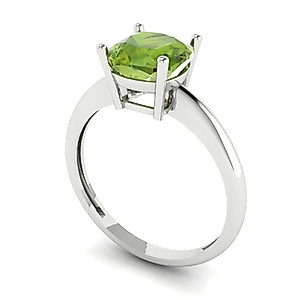 Clara Pucci 2.0 ct Cushion Cut Solitaire Natural Peridot Engagement Wedding Bridal Promise Anniversary Ring 18K White Gold Size 4.5