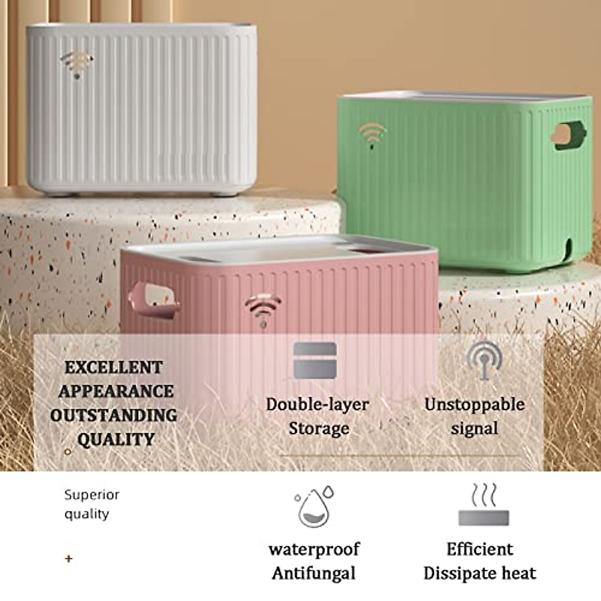 WiFi Router Storage Box,Large Wireless Router Rack, Cable Power Plug Wire Storage Boxes,Floating Shelf, Plug Row Hub Board Finishing Desktop Storage Box