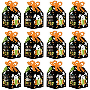 Big Dot of Happiness You've Been Booed - Square Favor Gift Boxes - Ghost Halloween Party Bow Boxes - Set of 12