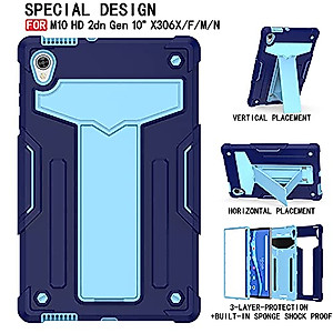 Epicgadget Case for Lenovo Tab M10 HD (2nd Gen) TB-X306F/TB-X306X - Hybrid Case Cover with Kickstand for Lenovo Tablet M10 HD 10.1 Inch Display 2020 Released (Navy Blue/Light Blue)