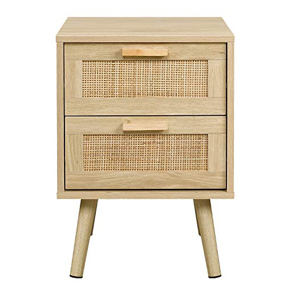 Finnhomy Nightstand, End Table, Side Table with 2 Hand Made Rattan Decorated Drawers, Nightstands Set of 2, Wood Accent Table with Storage for Bedroom, Natural, 2 Pack