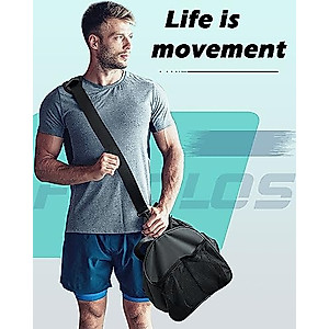 Gym Bag for Men Women, Sports Travel Duffel Bag with Shoes Compartment & Wet Pocket, Waterproof Gym Duffle Bag Weekender Overnight Bag for Travel Fitness Workout Swim Yoga, Light Black
