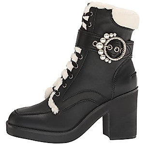 Karl Lagerfeld Paris Women's Dottie Fur Lace Up Boot Ankle, Black/Natural, 9