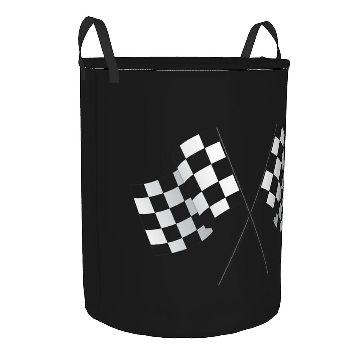 Checkered Flags Race Car Flag Laundry Basket Laundry Basket with Handle Waterproof Round Oxford Cloth Laundry Basket Storage Basket