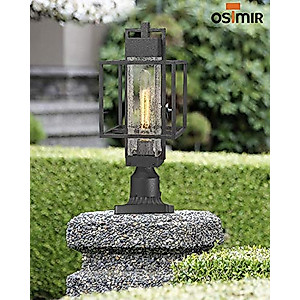 Osimir Outdoor Post Light Fixture, 1-Light Exterior Post Lantern with Pier Mount Base, Pier Light with Bubble Glass Shade Black Finish, Outdoor Light for Patio, Porch, Yard, Garden 2375/1GL
