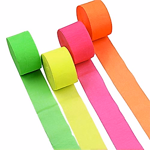 NICROLANDEE Blacklight Party Decorations - 4 Rolls Glow Crepe Paper Fluorescent Neon Paper Streamers for Wedding, Birthday, Neon Party, Fiesta Party, Prom Dance, Party Photography