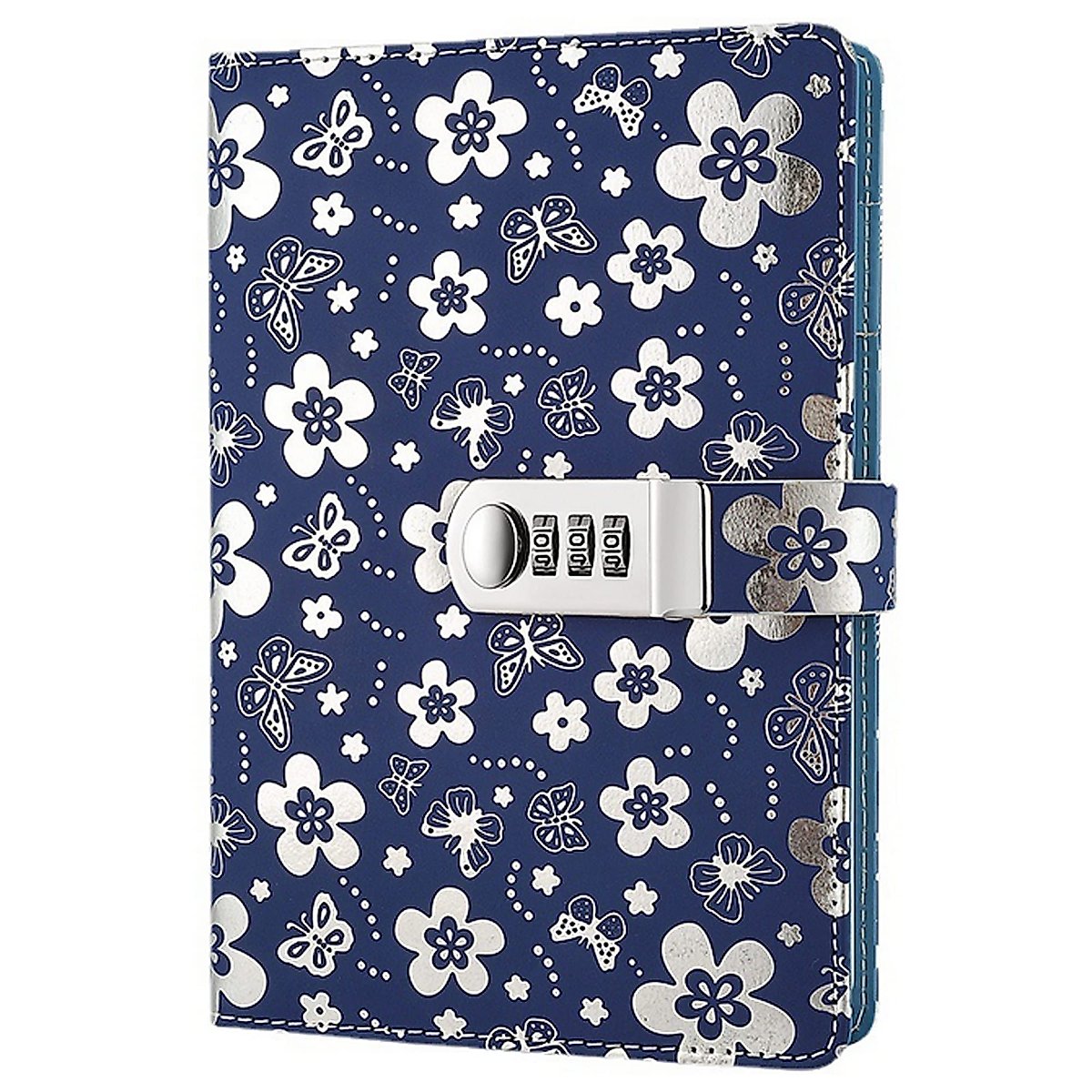 Lock Leather Binder Diary Personal Writing Diary Lock Journal Diary Digital Password Notebook， A8 Size, Silver