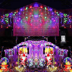 Toodour Christmas Icicle Lights, 35.4ft 432 LED Icicle String Lights with 72 Drops, Icicle Fairy Twinkle Lights for Christmas, Party, Holiday, Xmas Decorations - Multicolor