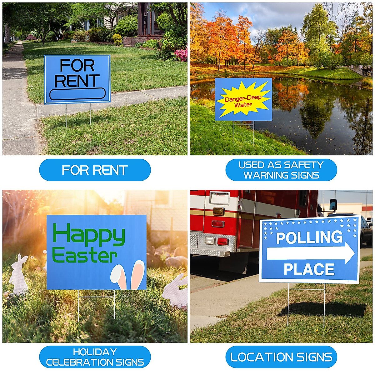 20 Pack Large Size Blank Yard Signs with Stakes 16.5 x 12.6 Inch Blue Corrugated Plastic Sheet Real Estate Garage Sale Signs with Stakes Open House for Rent Sign with Stand for Lawn Party Decorations