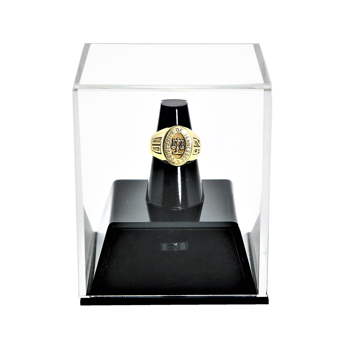 Better Display Cases Clear Acrylic Championship School Ring Display Case with Drawer and Black Acrylic Ring Holder (A064-A)