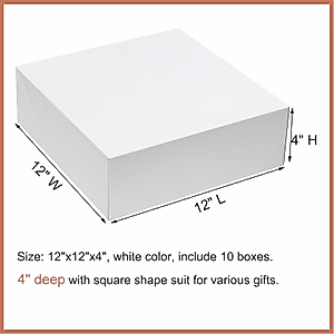 Mefleet 12x12x4 Inches Large Gift Boxes with Lids 10 Pack Extra Deep Square Boxes Shirt Boxes Clothes Scarf Box for Christmas Presents, Holidays, Birthday, Wedding Gift Wrapping White