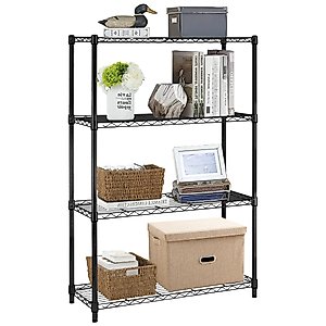 Vnewone 4-Tier Storage Shelves Large Wire Shelving Unit NSF Metal Garage Shelving 54”x36”x14” 1000 LBS Capacity Heavy Duty Height Adjustable Commercial Grade Utility Steel Rack with Wheels,Black