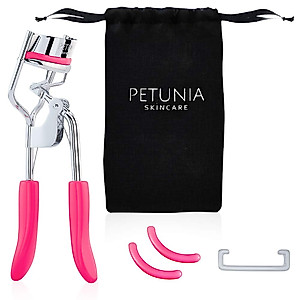 Silicone Eyelash Curler with Refill Pads & Satin Pouch Designed for No Pinching or Pulling and Perfect for Those with Straight Flat Lashes Wanting Dramatic Long Lasting Seamless Curls