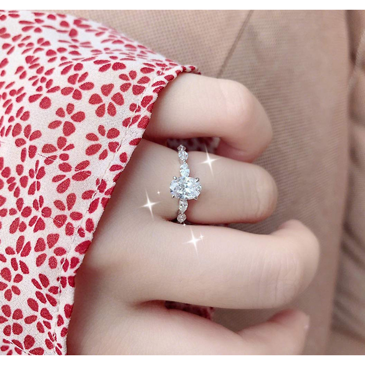 WDIYIEETN 925 Sterling Silver Ring Oval Cut Cubic Zirconia Crystal Engagement Rings Solitaire Halo Promise Ring for Women (7)