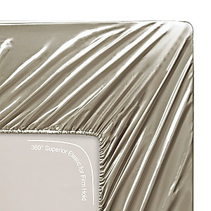 Lanest Housing Silk Satin Sheets, 4-Piece Full Size Satin Bed Sheet Set with Deep Pockets, Cooling Soft and Hypoallergenic Satin Sheets Full - Taupe