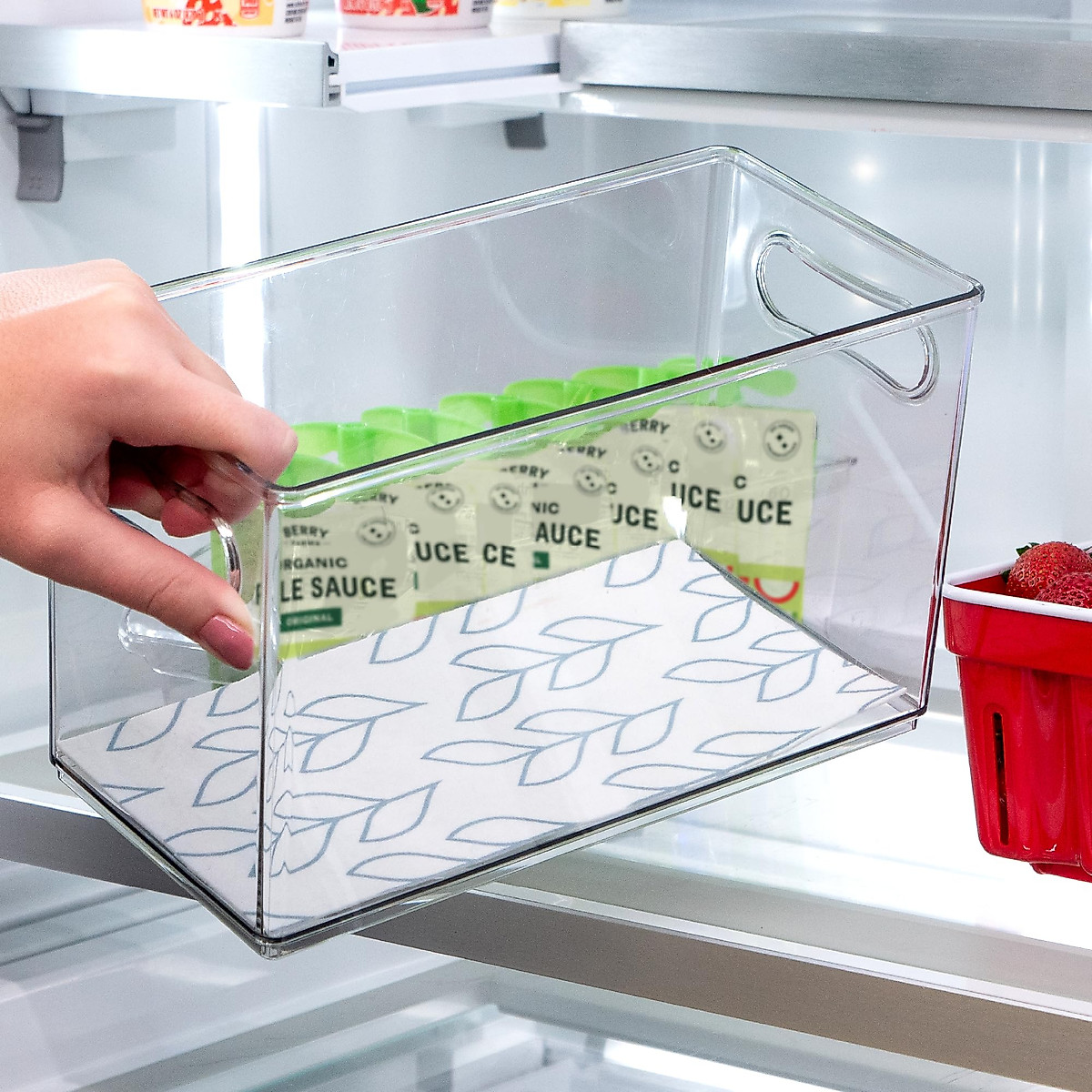 Envision Home Fridge Bin & Shelf Liners, 12 Inch x 24 Inch, Slate Leaf Print, 6 Pack