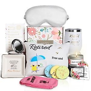 Happy Retirement Gifts for Women 2024,12 Pcs Retirement Gifts for Friends,Boss,Teachers,Nurses,Mom,Grandma,Retirees with Wine Tumbler,Socks,Cosmetic Bag,Retired Going Away,Goodbye Gift for Coworker