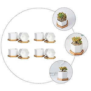 Yardwe 4 Sets Succulents Table Hexagon Plant Containers with Arrangement Balcony Ceramic Center Planter Saucer Pot Desktop Gardening Bonsai Bamboo Pots Decorative Decoration Hole Tray
