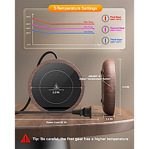 SWEETFULL Coffee Mug Warmer, 36W Electric Coffee Cup Warmer for Desk with 3-Temp Settings Advanced Temperature-Controlled Beverage Warmers Heating Plate for Coffee, Milk, Tea, Candle Wax - Wood