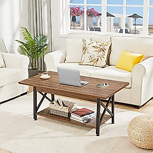 GreenForest Coffee Table Large 43.3 x 23.6 inch Farmhouse Rustic with Storage Shelf for Living Room, Easy Assembly, Walnut