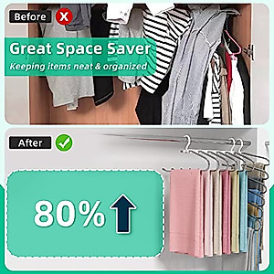 Pants Hanger Space Saving, 2Pack Stainless Steel Magic Pants Hanger 6 Layers for Closet Multifunctional Uses Pants Hangers Rack Organizer for Trousers Scarves Slack,Black