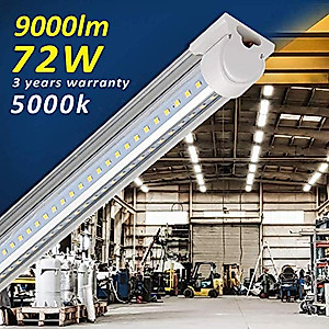 Barrina LED Shop Light, 8FT 72W 9000LM 5000K, Daylight White, V Shape, Clear Cover, Hight Output, Linkable Shop Lights, T8 LED Tube Lights, LED Shop Lights for Garage 8 Foot with Plug (Pack of 4)