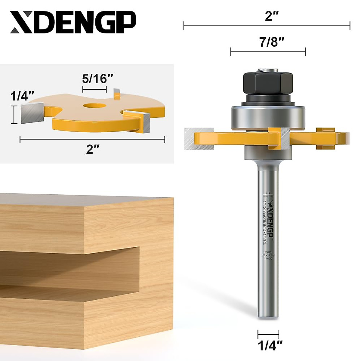 XDENGP Slot Cutter Router Bit 1/4 Shank, 3 Wing Slotting Cutter Router Bit for T-Molding Slot Cutting | 1/4" Carbide Height
