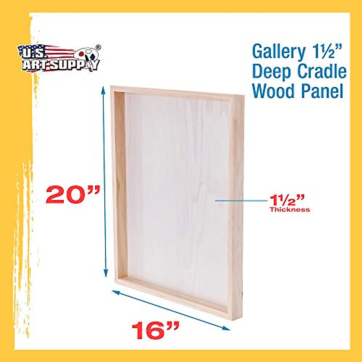 U.S. Art Supply 16" x 20" Birch Wood Paint Pouring Panel Boards, Gallery 1-1/2" Deep Cradle (Pack of 2) - Artist Depth Wooden Wall Canvases - Painting Mixed-Media Craft, Acrylic, Oil, Encaustic