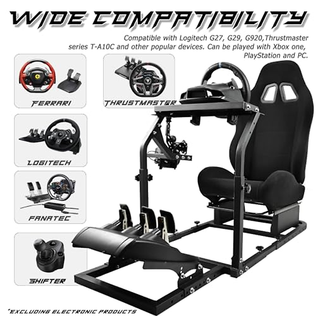 Anman G29 Universal Large Racing Simulator Cockpit with Black Seat Fit for Logitech G920 G923,Thrustmaster T80 T300RS TMX T150,Fanatec,Full Upgrade Steering Wheel Pedal Gear Shift Lever NO Steering wh
