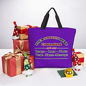 Custom Personalized Tote Bag Custom Bags Women Shoulder Handbag Dark Purple Customize Totes With Your Team Logo Text Image Customized Gifts