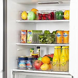 HOOJO Refrigerator Organizer Bins - 4pcs Clear Plastic Bins For Fridge, Freezer, Kitchen Cabinet, Pantry Organization, BPA Free Fridge Organizer, 14.5" Long-X Large, Clear