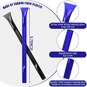 6 Pieces Non-Scratch Plastic Scraper Tool Carbon Fiber Plastic Scraper Multi-Purpose Cleaning Scraper Tool for Cleaning Small and Narrow Spaces, Glass, Label, Stickers, Paint, Food, Etc.(Blue, Black)