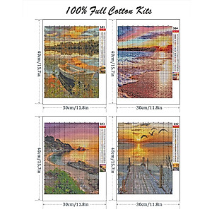 LWZAYS 4 Pack Cross Stitch Kits-Stamped Cross Stitch Kits for Adults Landscape Counted DIY Embroidery Needlepoint Kits Home Decor 12x16inch