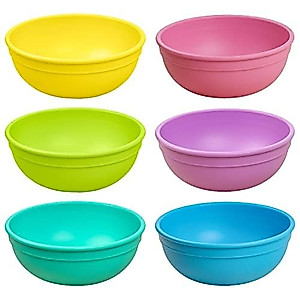 Re-Play Made in USA 20 Oz. Reusable Plastic Bowls, Set of 6 - Dishwasher and Microwave Safe Bowls for Snacks, Cereals, and Everyday Dining - Toddler Bowl Set 5.75" x 5.75" x 2.23", Sorbet